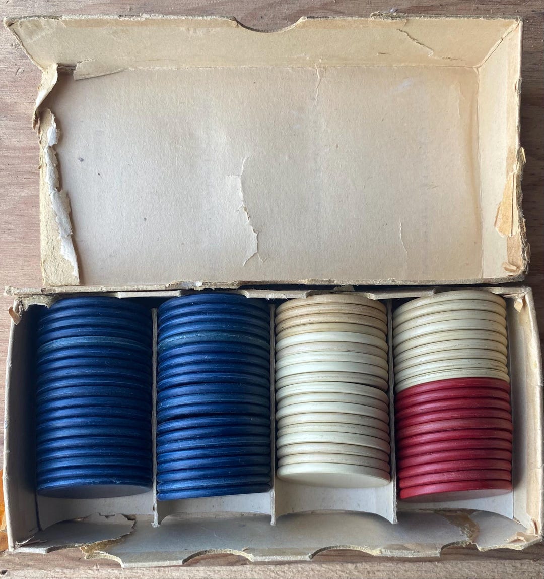 Antique Art Deco Bakelite POKER CHIPS ~ 77 Chips in Original Box - Etsy