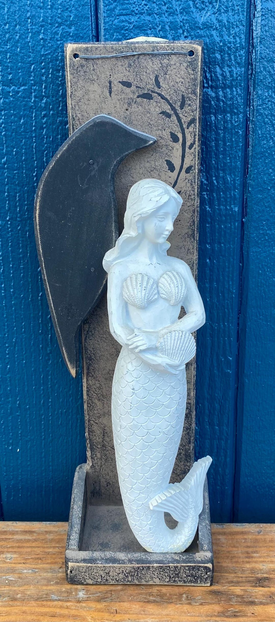 Mermaid W/ Raven Wall Sconce Distressed Wood/resin Wall Art 18.5 ...
