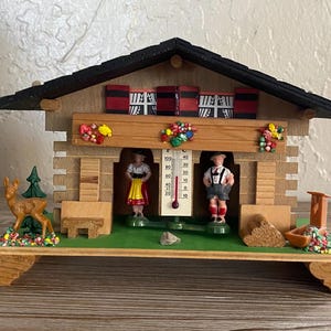 Vintage German Weather House Cabin, Barometer Thermometer Wooden Chalet ...