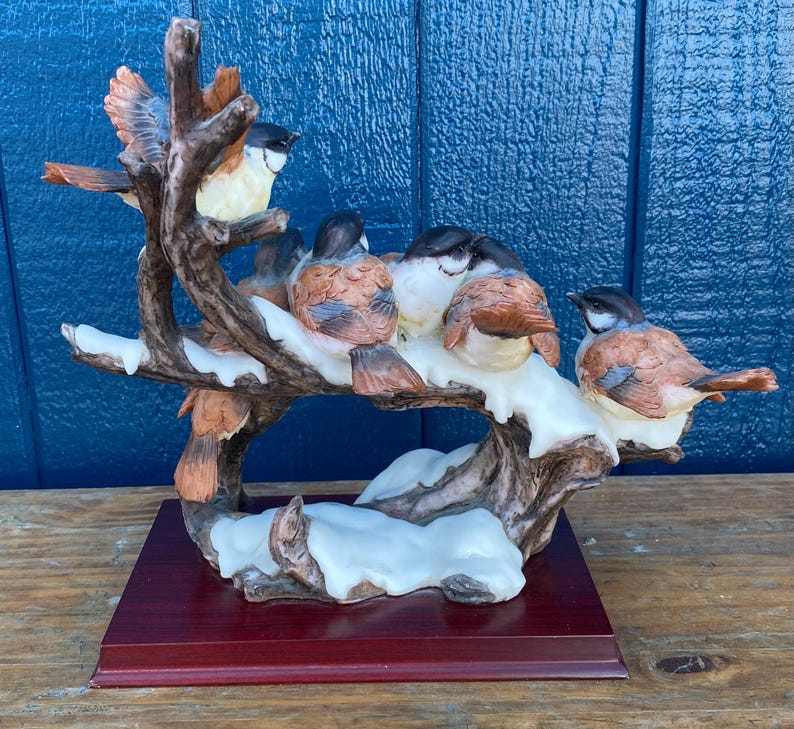 Montefiori Collection Italy Sparrows Birds on Snowy Branch Art Figurine ...