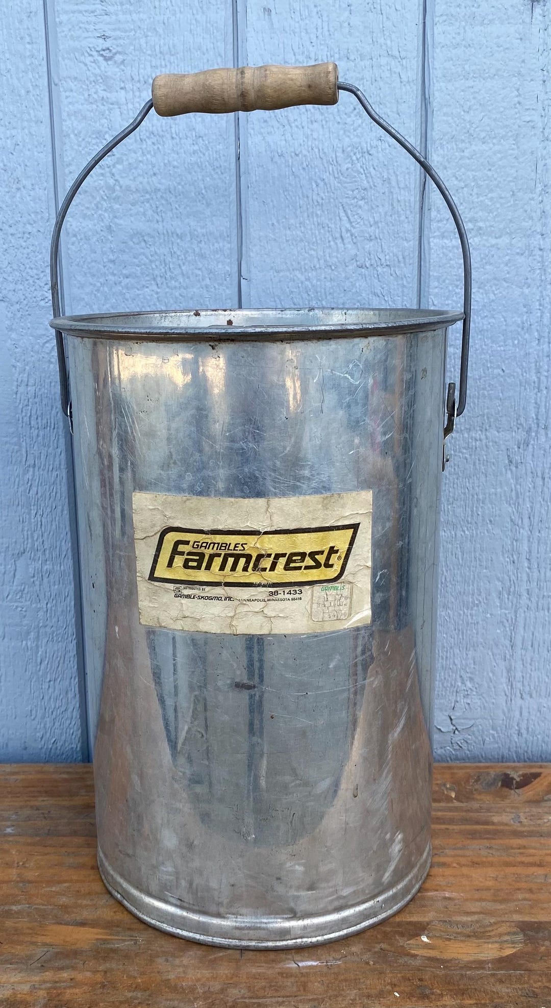 Vintage Gambles Farmcrest Cream Milk Metal Can W/ Wood Bail Handle ...