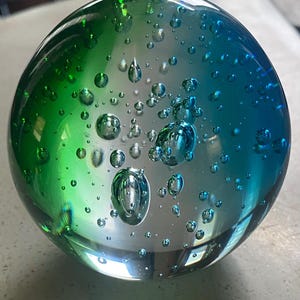 Vintage Teal/blue/green Controlled Bubble Art Glass Paperweight - Etsy