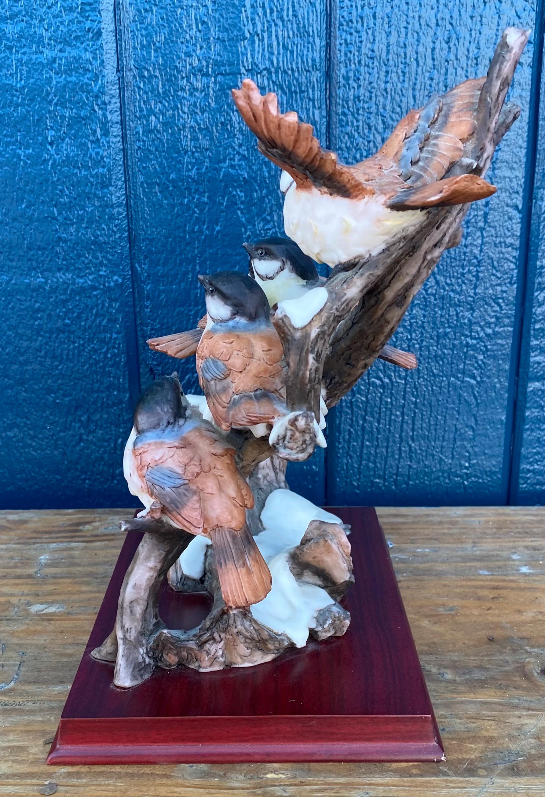 Montefiori Collection Italy Sparrows Birds on Snowy Branch Art Figurine ...