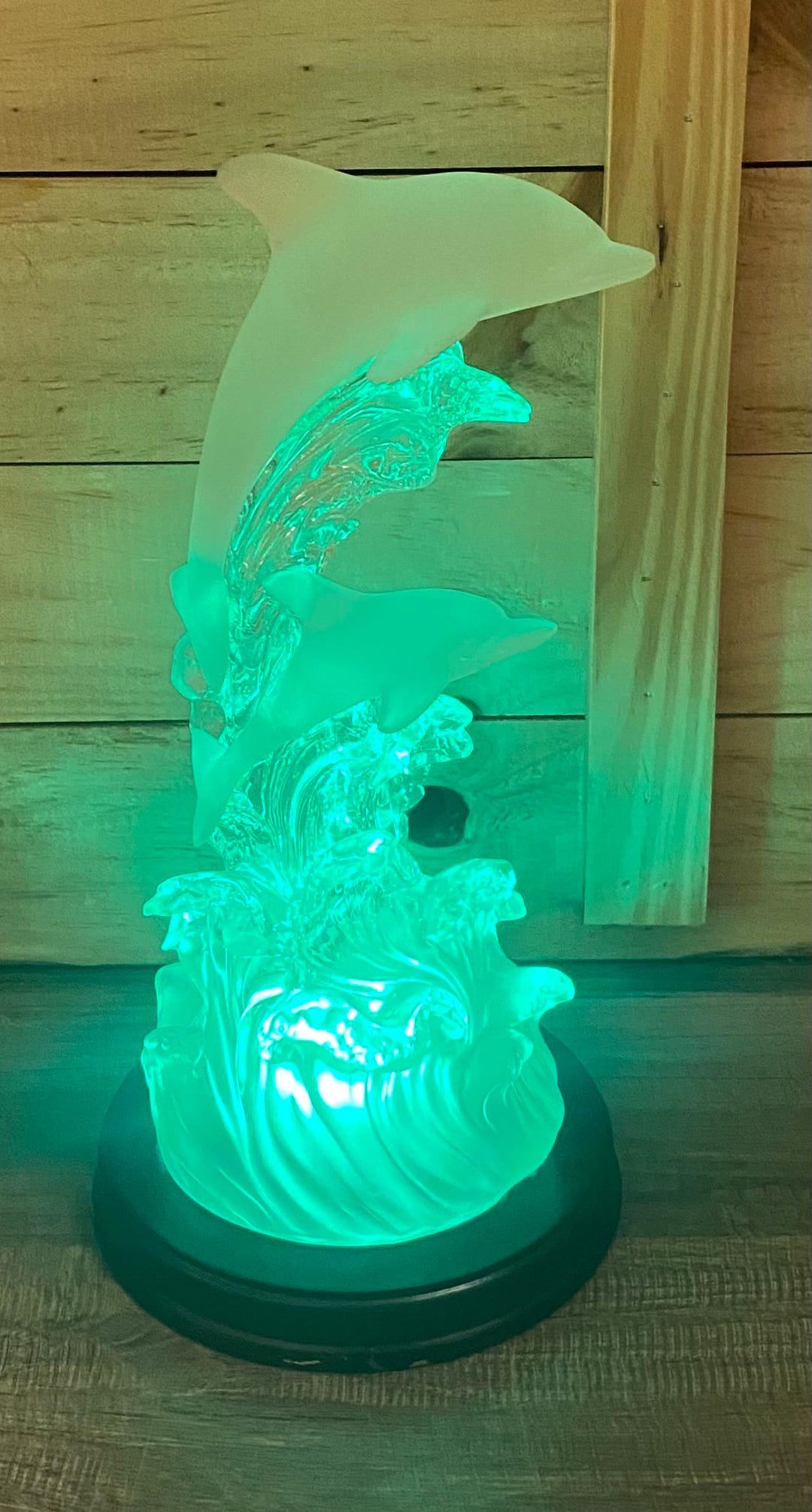 DOLPHIN ON WAVES Lighted Multicolor Changing Frosted Sculpture Lamp ...