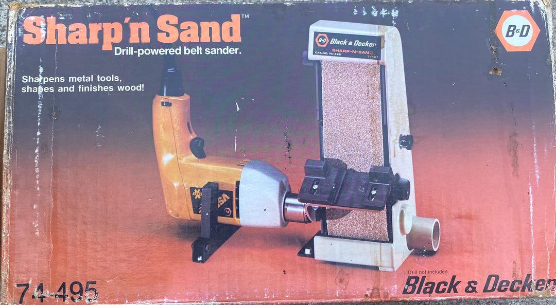 NOS Black & Decker Sharp N Sand Drill Powered Belt Sander Sharpener 74 ...