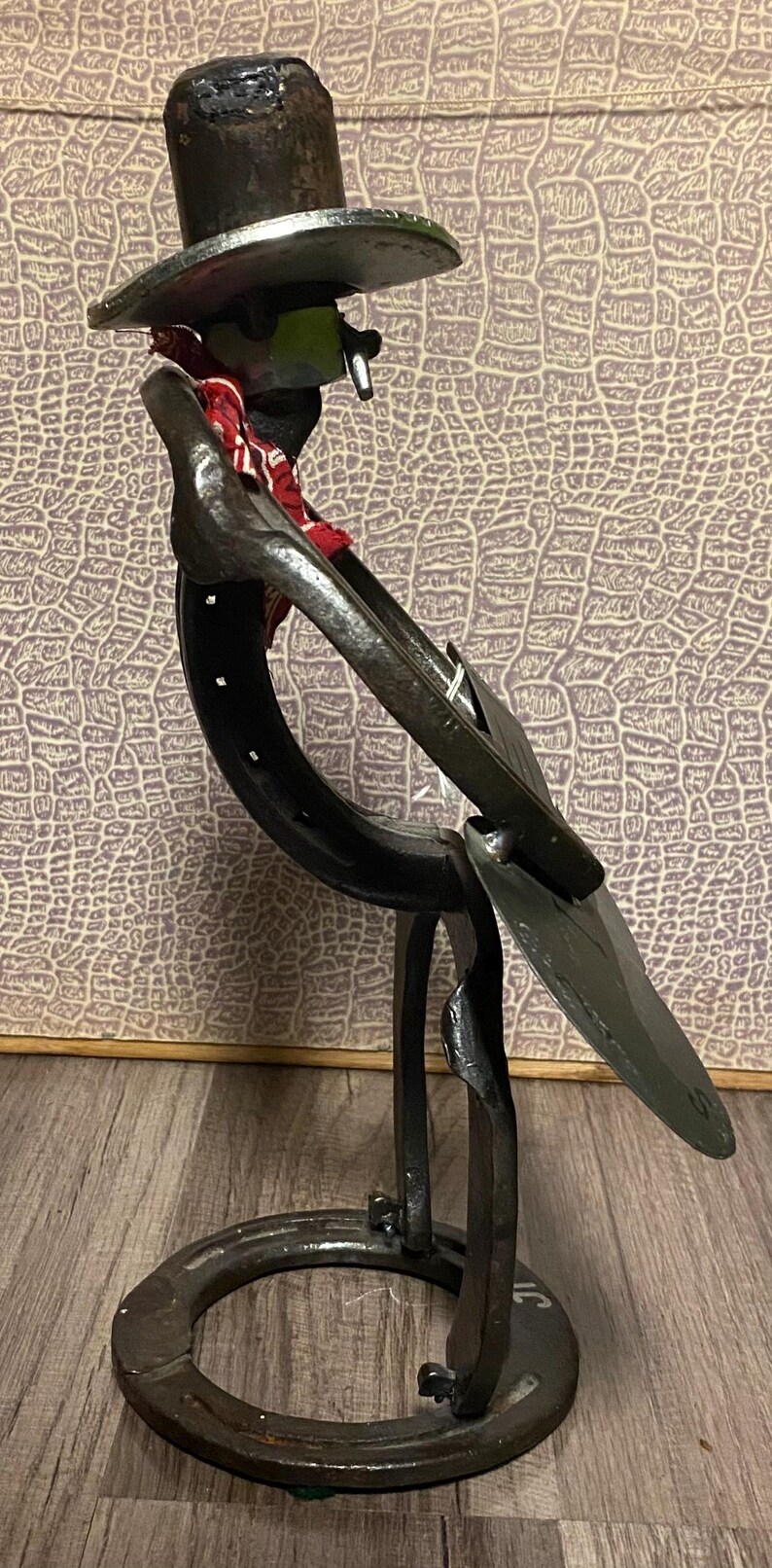 Welded Horseshoe Metal Art Figurine Signed, Cowboy W/ Guitar & Bandanna ...