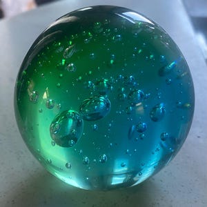 Vintage Teal/blue/green Controlled Bubble Art Glass Paperweight - Etsy