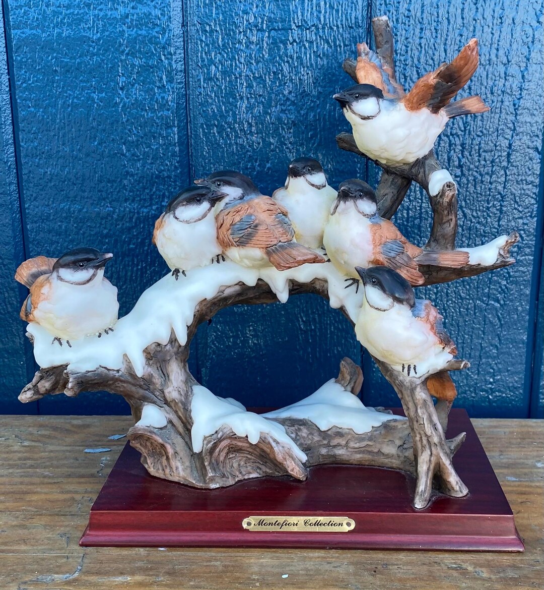 Montefiori Collection Italy Sparrows Birds on Snowy Branch Art Figurine ...