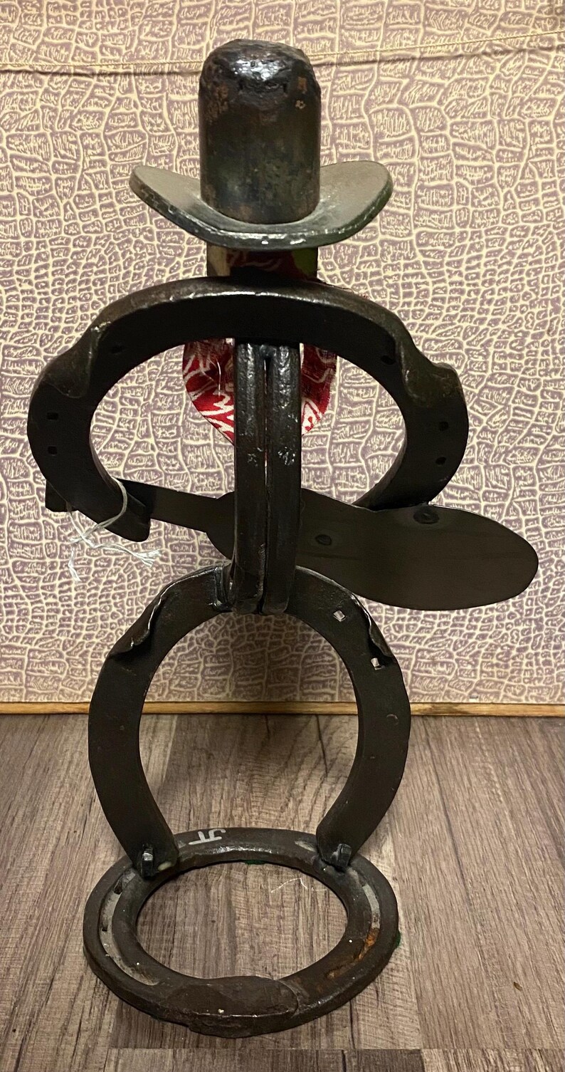 Welded Horseshoe Metal Art Figurine Signed, Cowboy W/ Guitar & Bandanna ...