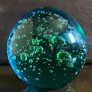 Vintage Teal/blue/green Controlled Bubble Art Glass Paperweight - Etsy