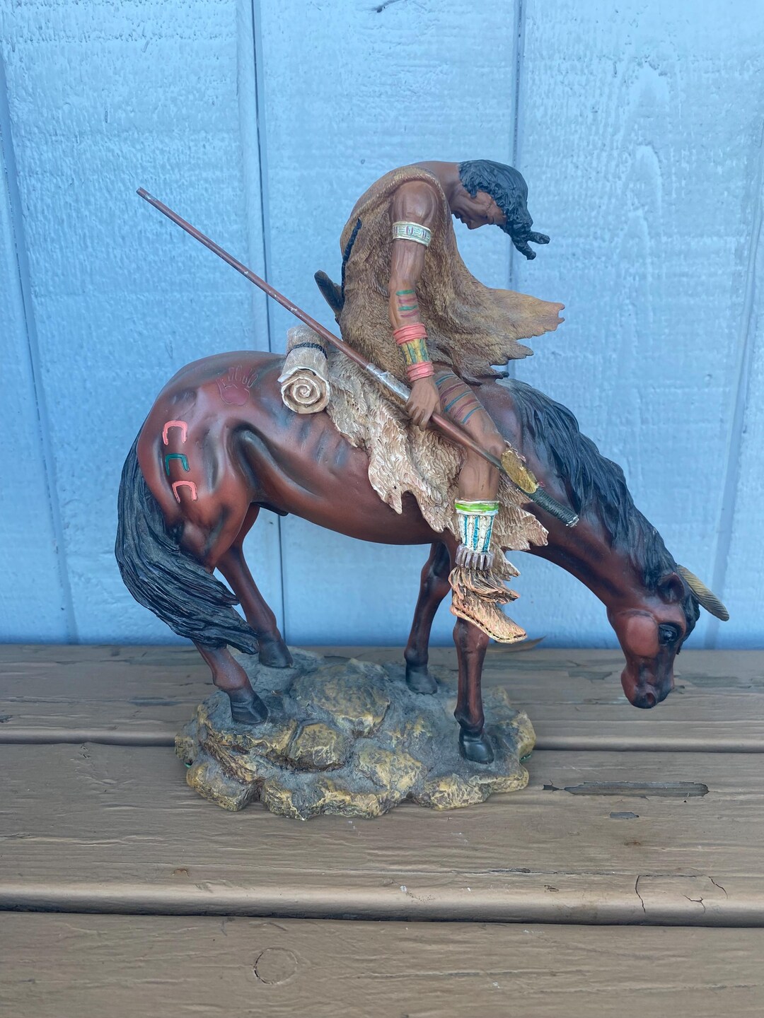Vintage end of the Trail Resin Sculpture, American Indian Collectible ...