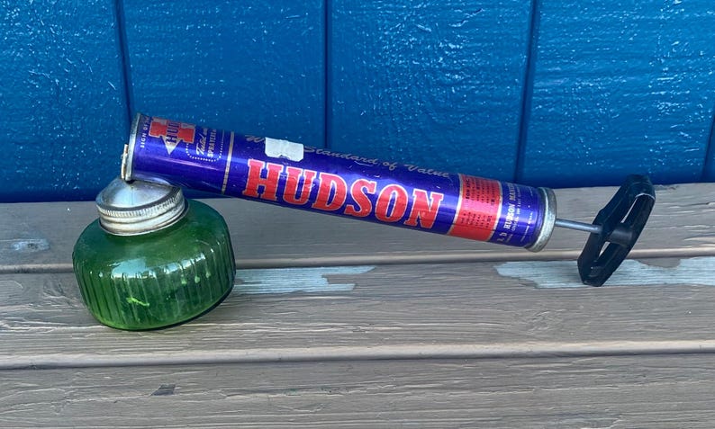 1950’s Hudson Duster Pesticide Bug Sprayer W/ Green Depression Glass ...