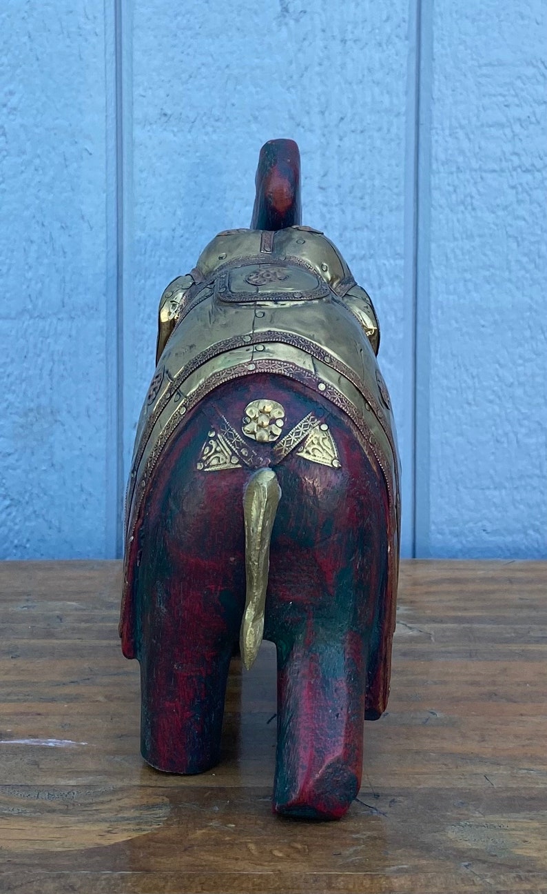 Vintage Colorful Carved Wooden Elephant W/copper and Brass 7” - Etsy