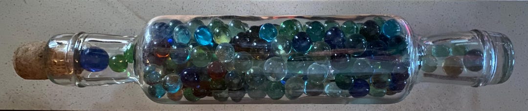Antique Clear Glass Baking Rolling Pin W/antique Colored Glass Marbles ...