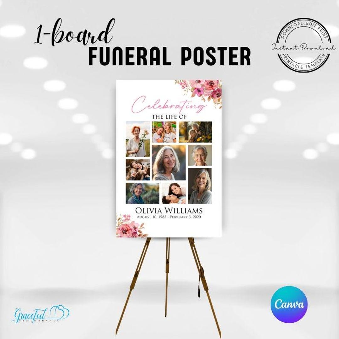 Editable 1-board Funeral Poster | Canva Template | 2 Sizes Included ...