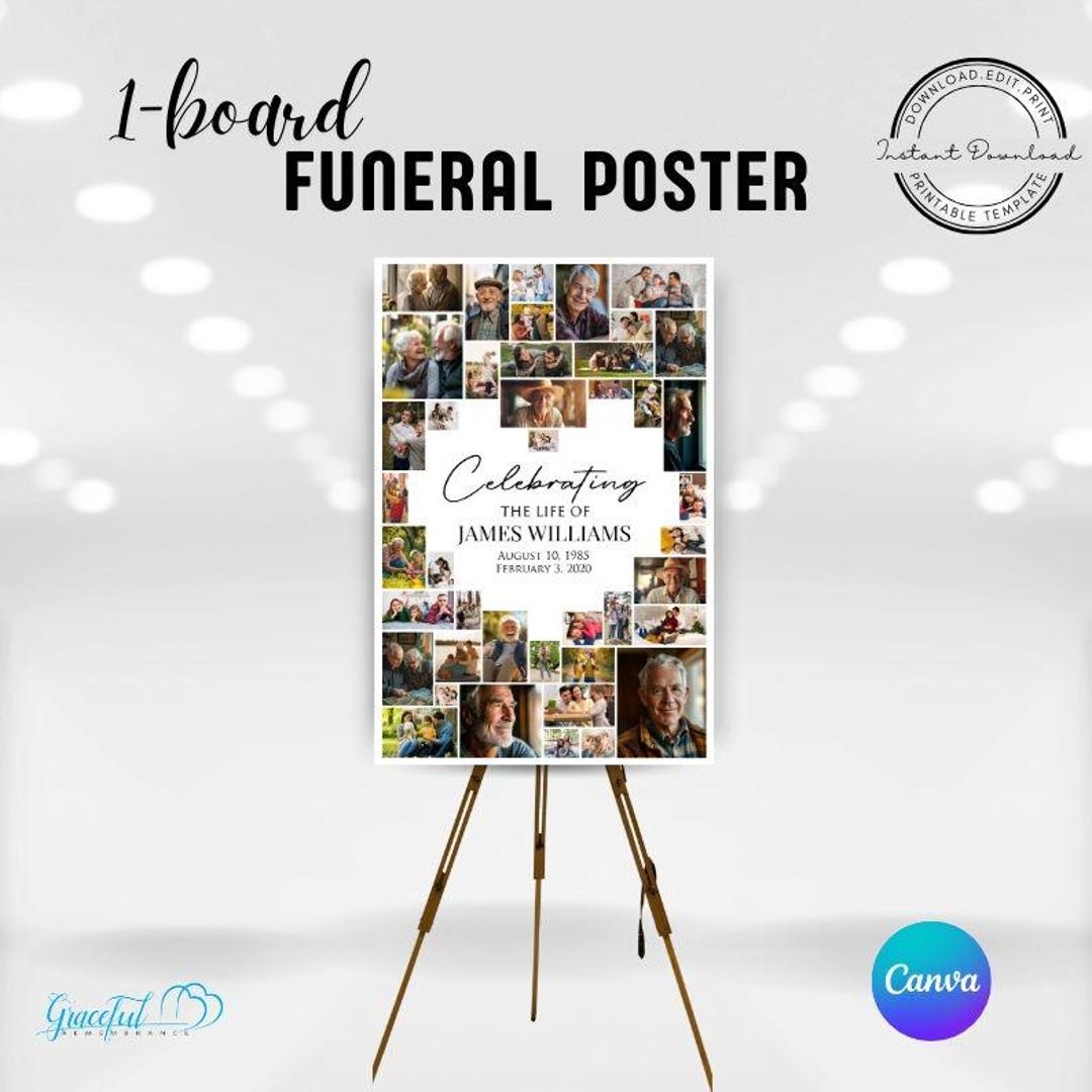 Editable 1-board Funeral Poster | Canva Template | 2 Sizes Included ...