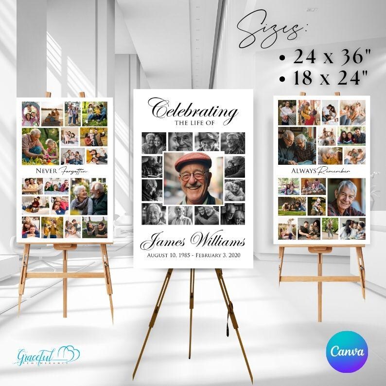 Editable 3-board Funeral Poster | Canva Template | 2 Sizes Included ...