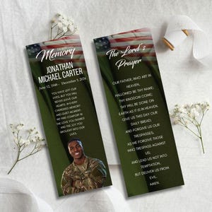 US Army-themed Funeral Bookmark | Memorial Keepsake | Celebration of ...