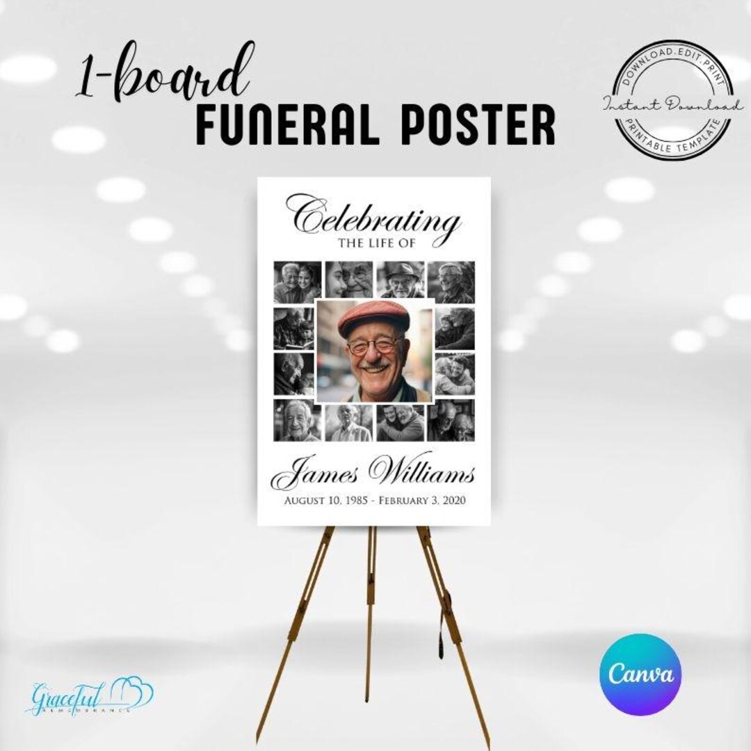 Editable 1-board Funeral Poster | Canva Template | 2 Sizes Included ...