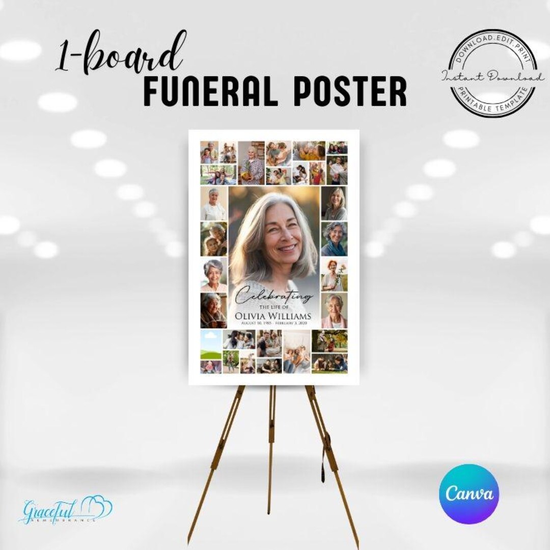 Editable 1-board Funeral Poster | Canva Template | 2 Sizes Included ...