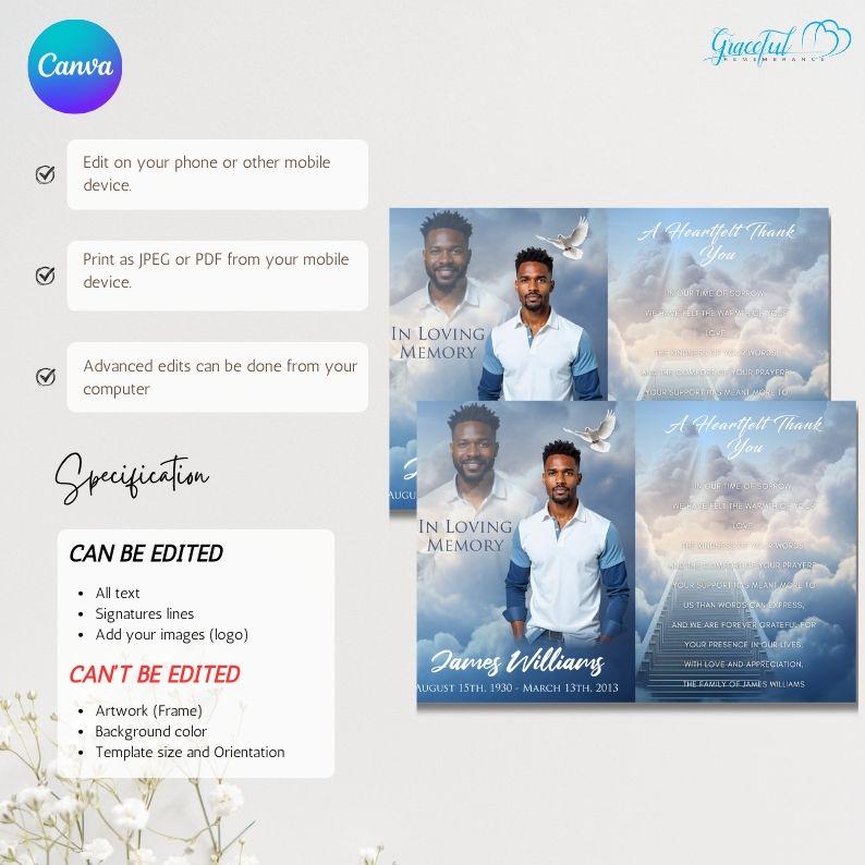 Funeral Thank You Card | Memorial Appreciation Card | Editable Canva ...
