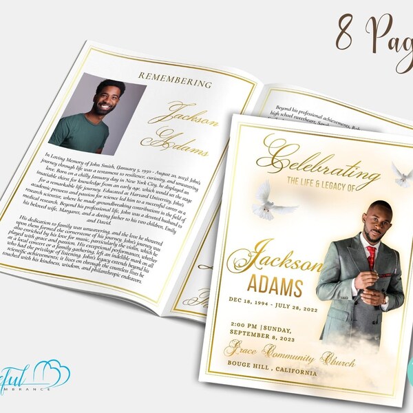 Gold and White Funeral Program - Etsy