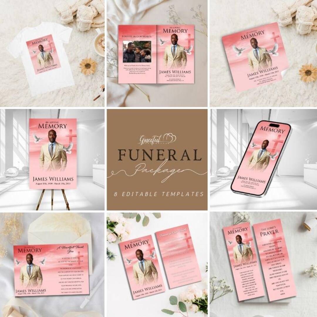 Multi-color Complete Funeral Template Bundle | Editable Canva Funeral ...