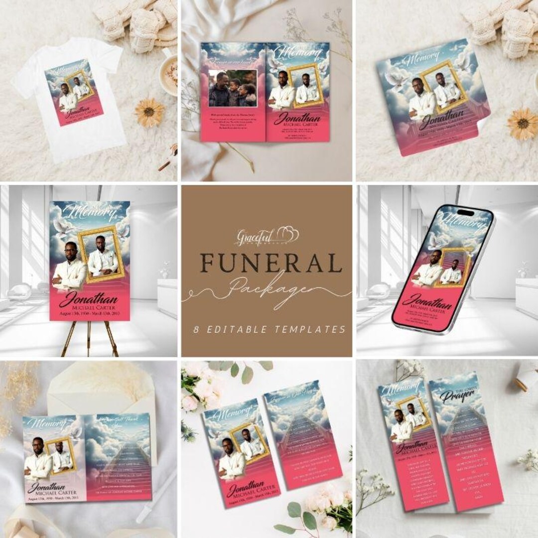 Multi-color Complete Funeral Template Bundle | Editable Canva Funeral ...