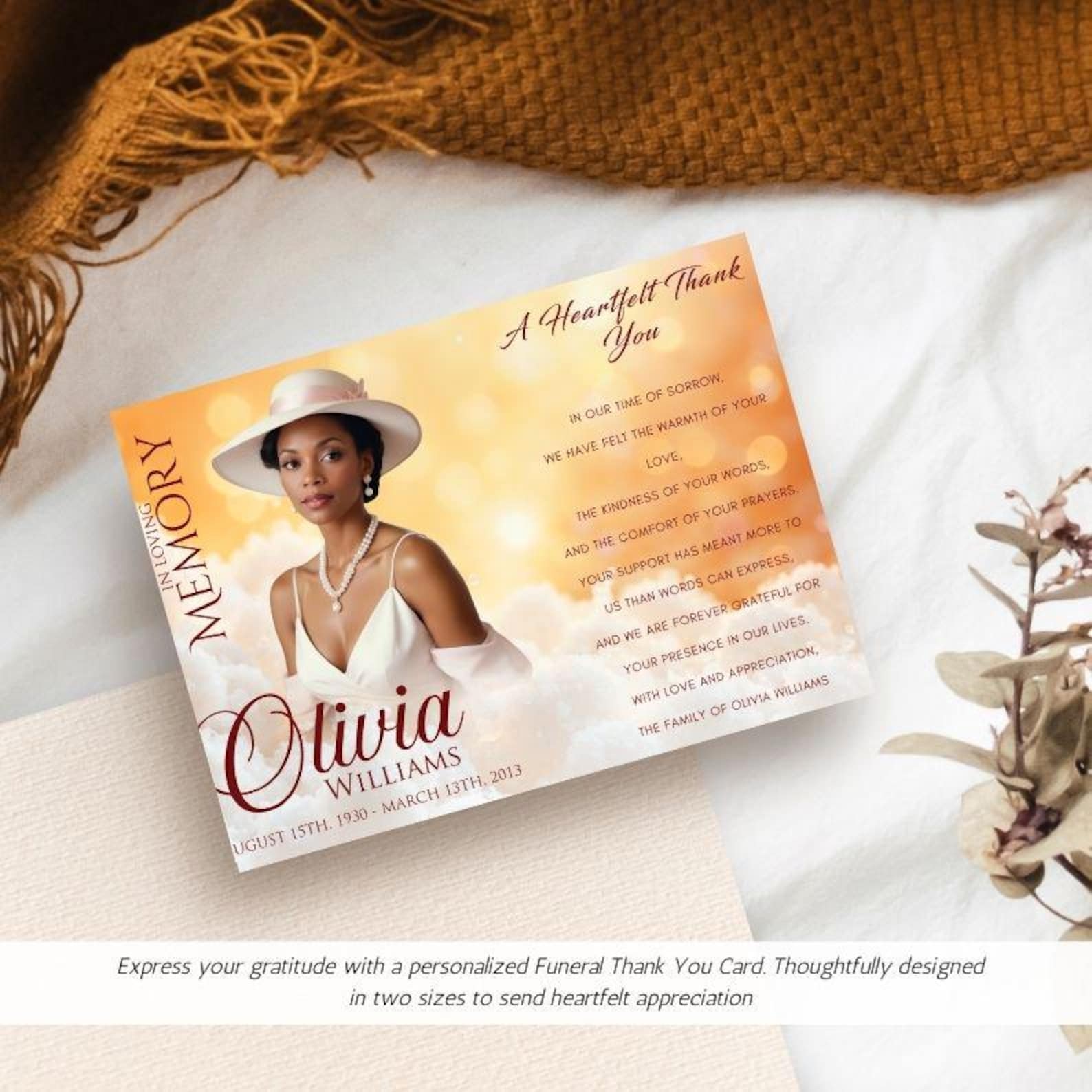 Funeral Thank You Card | Memorial Appreciation Card | Editable Canva ...