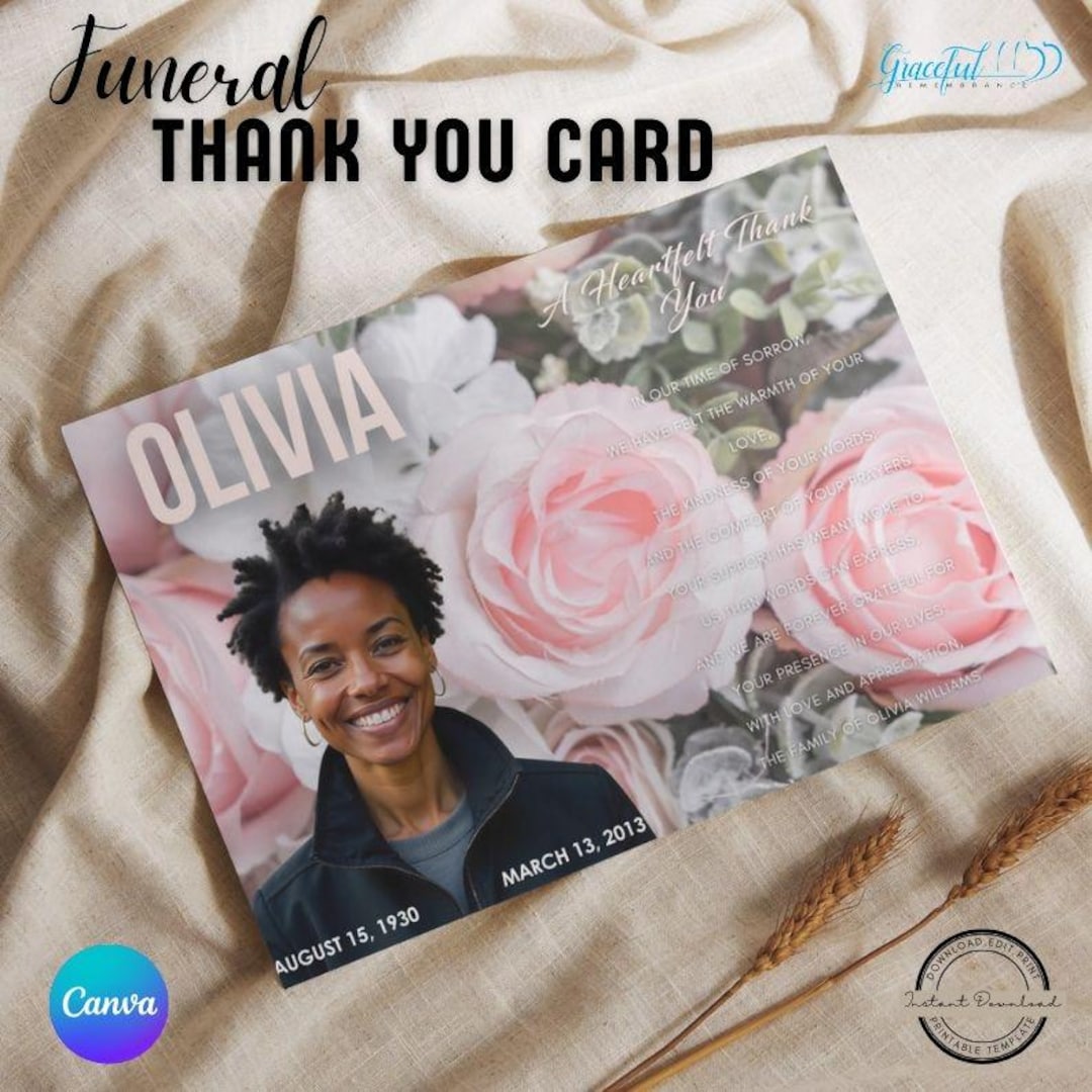 Funeral Thank You Card | Memorial Appreciation Card | Editable Canva ...