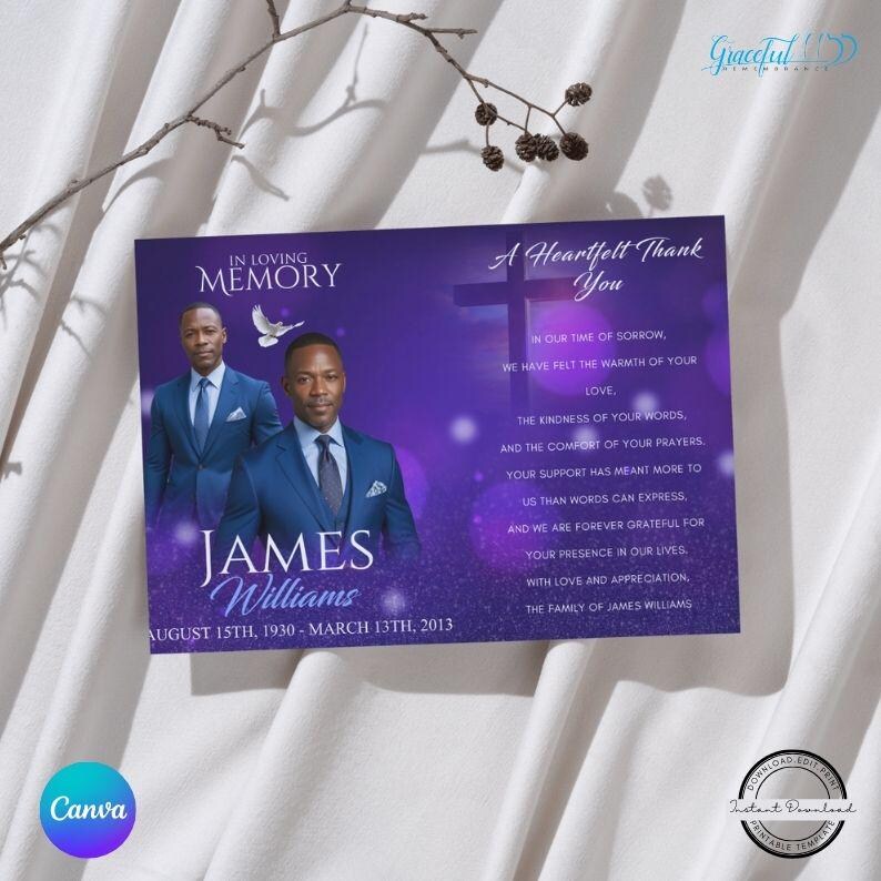 Funeral Thank You Card | Memorial Appreciation Card | Editable Canva ...