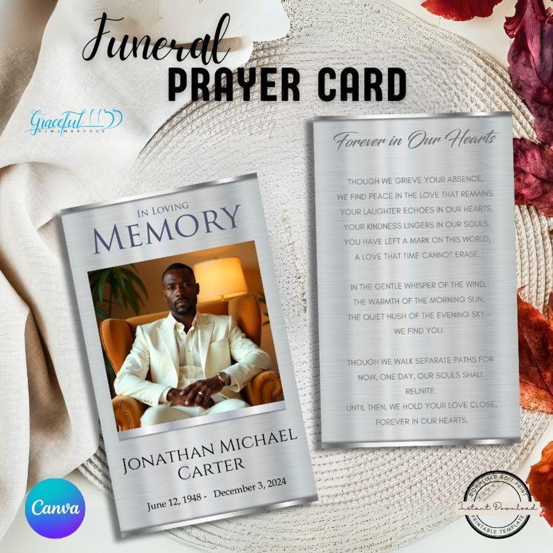Funeral Prayer Card | Memorial Keepsake | Celebration of Life ...