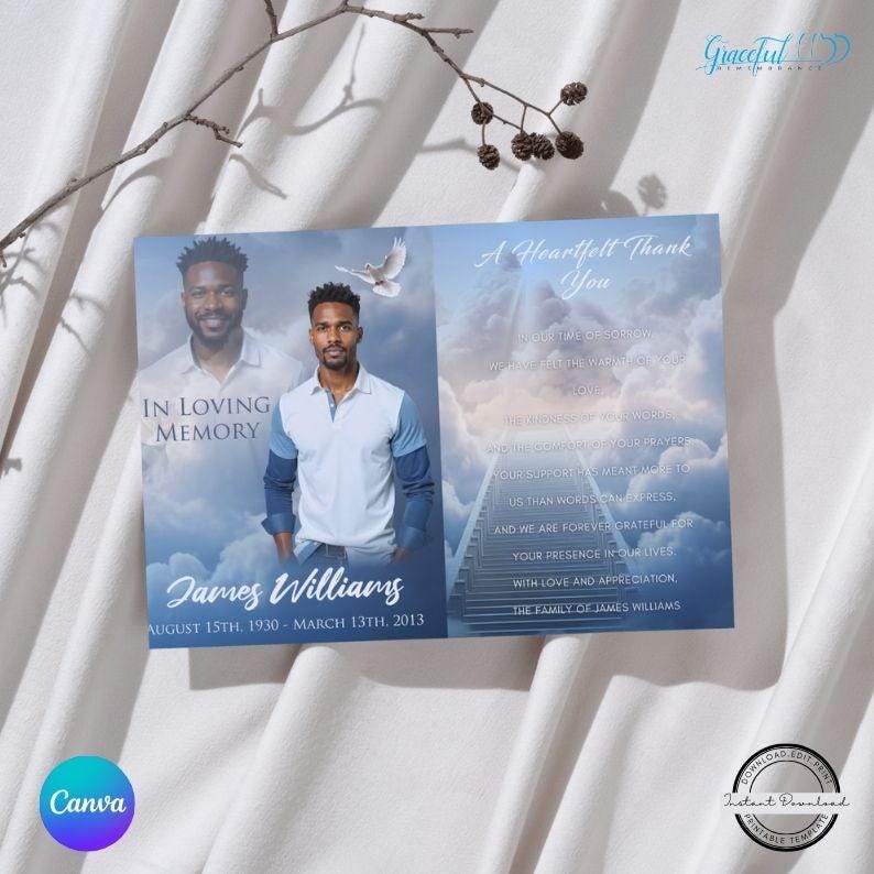 Funeral Thank You Card | Memorial Appreciation Card | Editable Canva ...