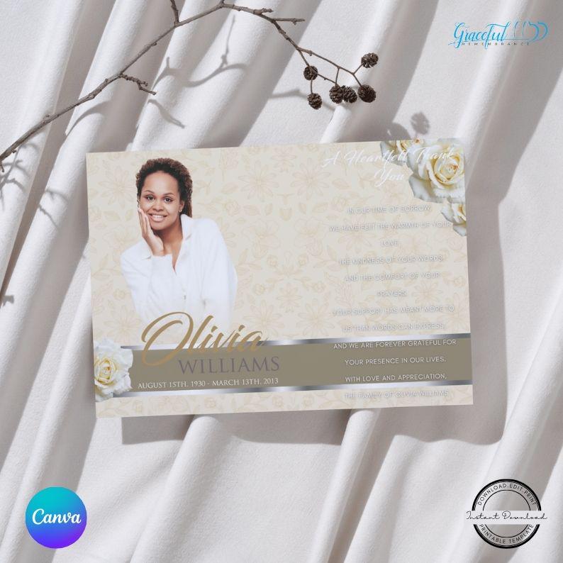 Funeral Thank You Card | Memorial Appreciation Card | Editable Canva ...