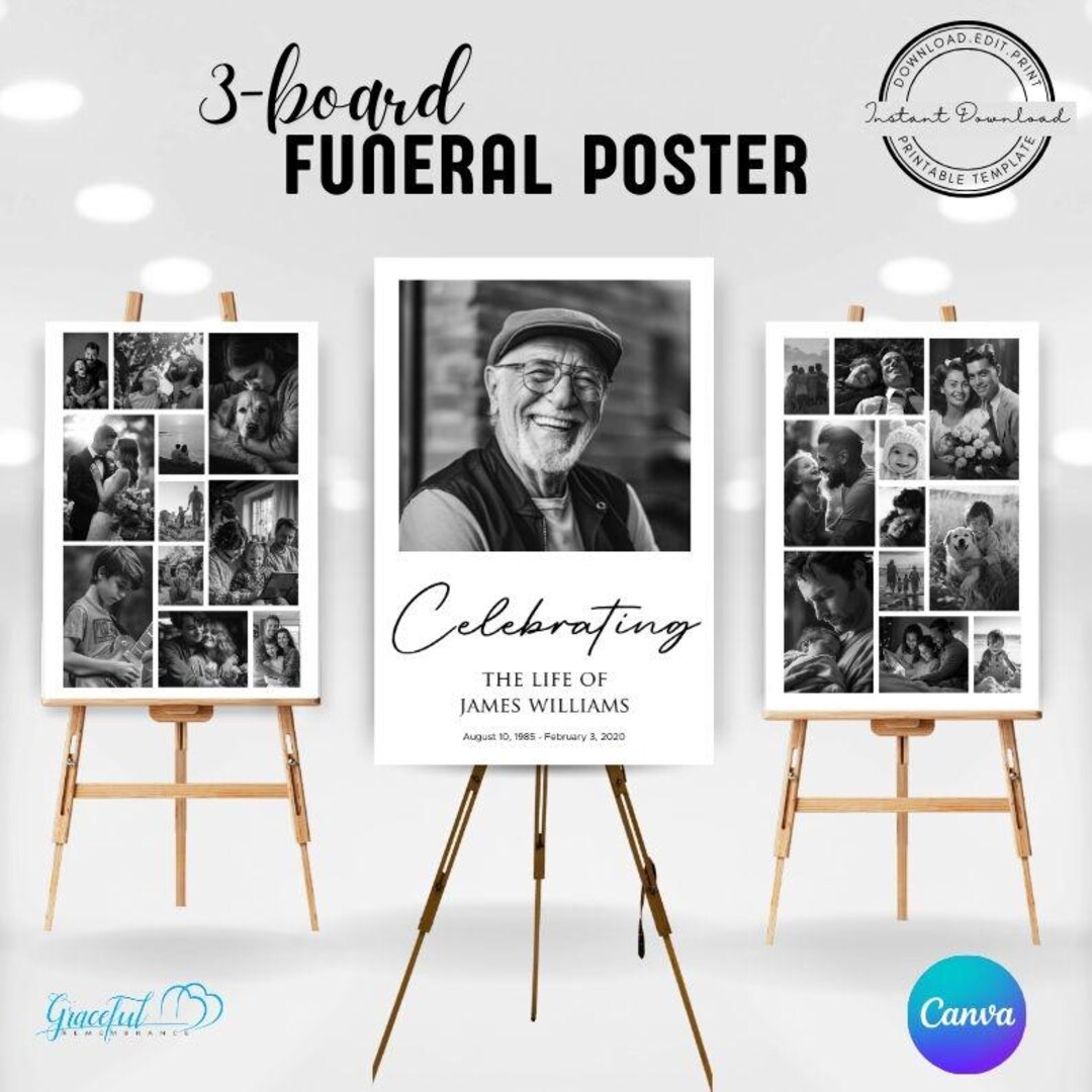 Editable 3-board Funeral Poster | Canva Template | 2 Sizes Included ...