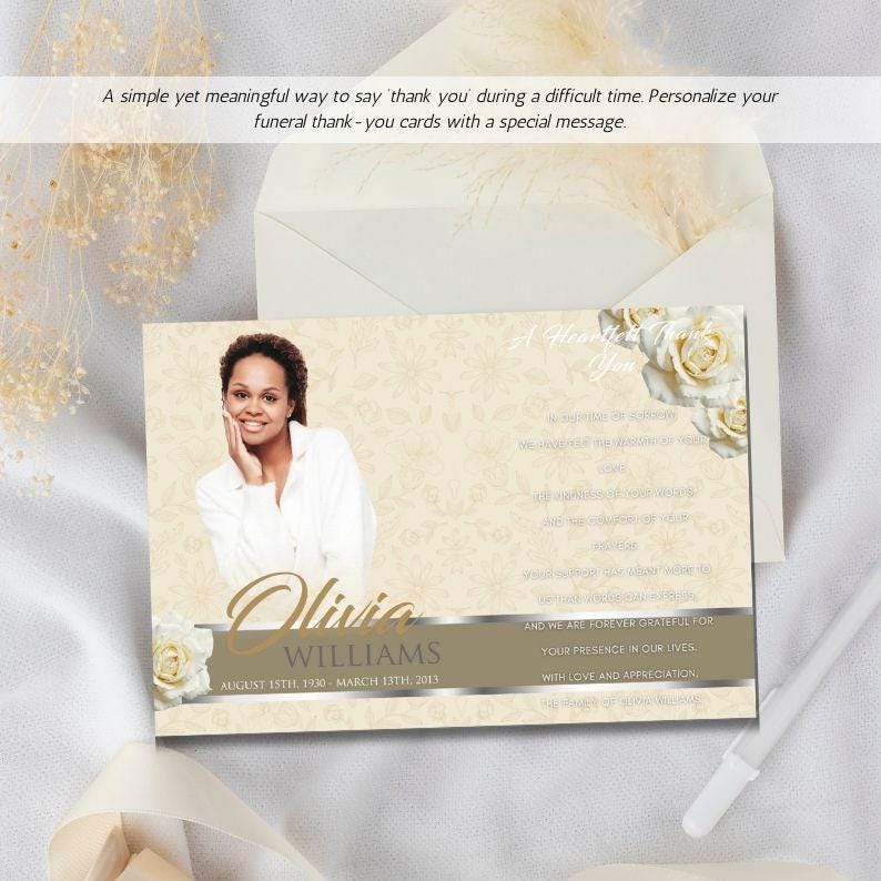 Funeral Thank You Card | Memorial Appreciation Card | Editable Canva ...