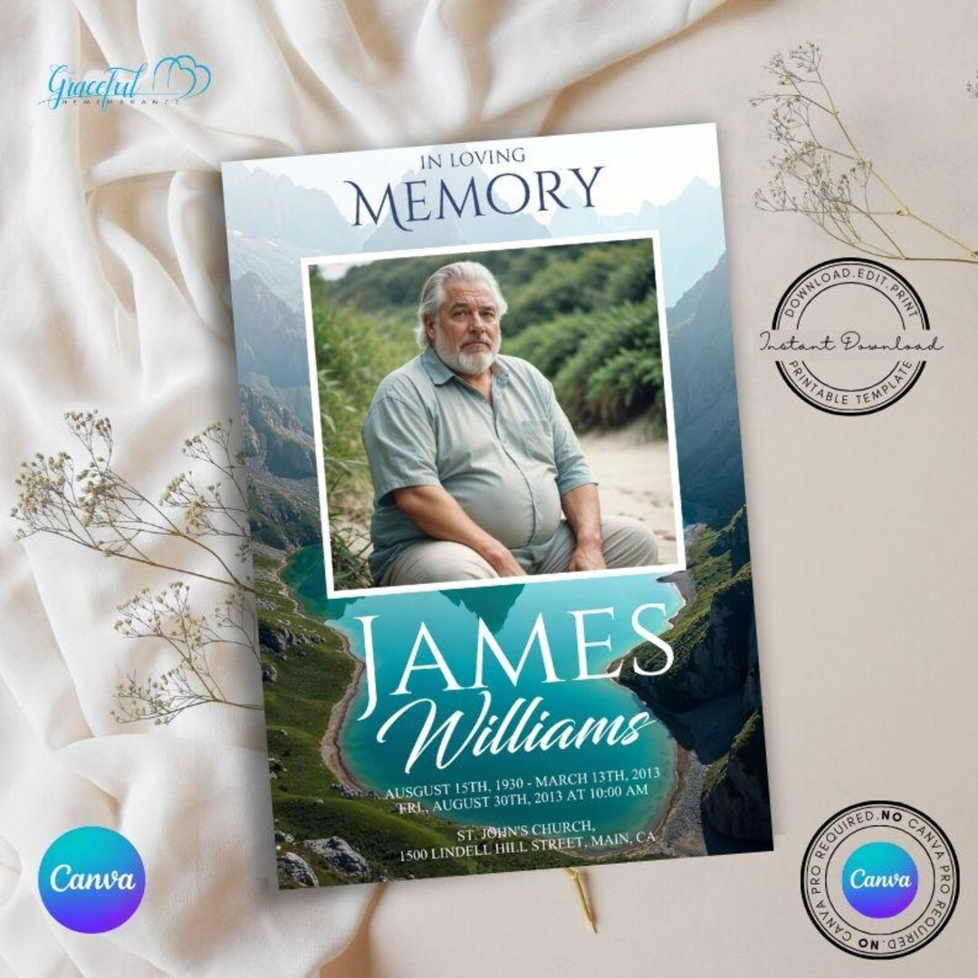 Nature-themed 8-page Funeral Program Template | Obituary | Memorial ...