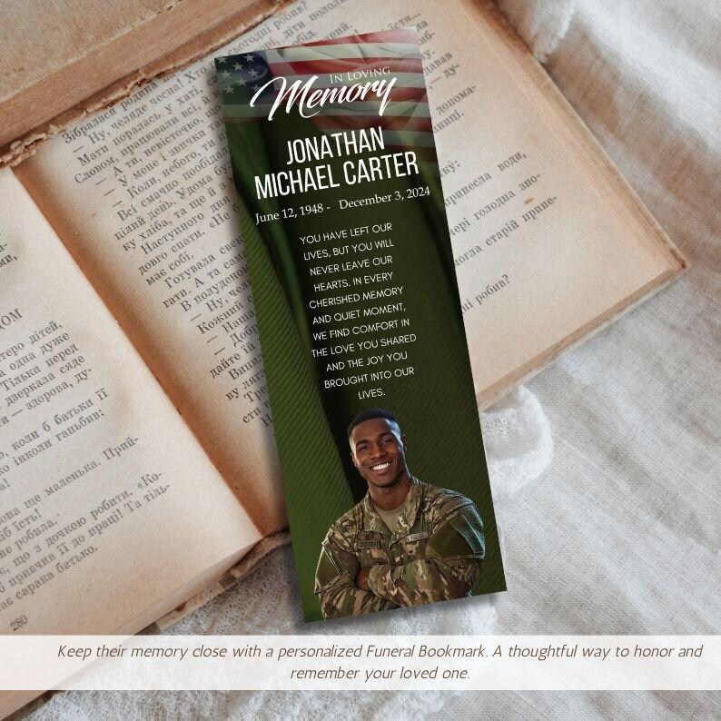 US Army-themed Funeral Bookmark | Memorial Keepsake | Celebration of ...