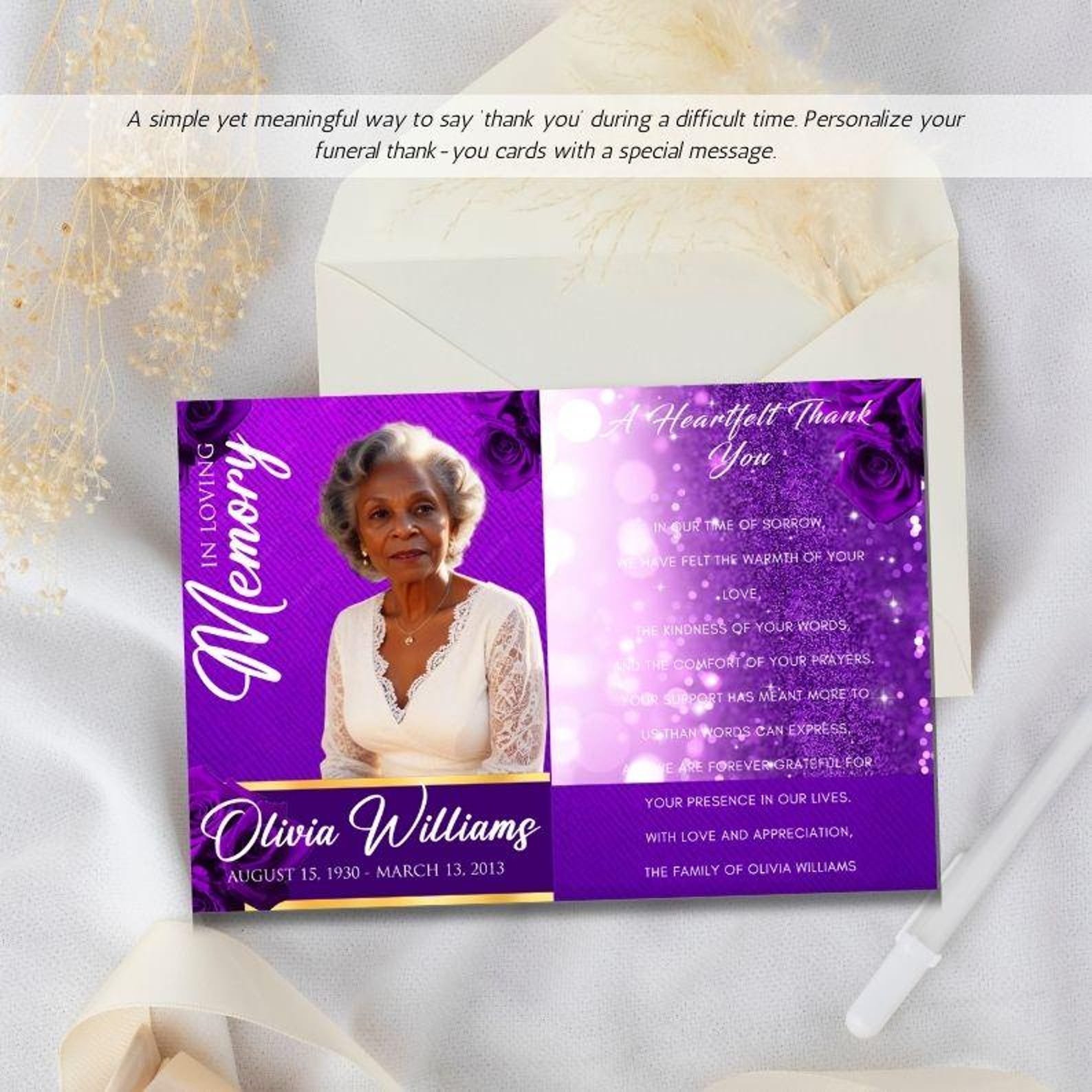 Funeral Thank You Card | Memorial Appreciation Card | Editable Canva ...