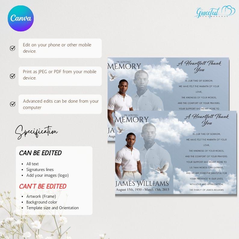 Funeral Thank You Card | Memorial Appreciation Card | Editable Canva ...