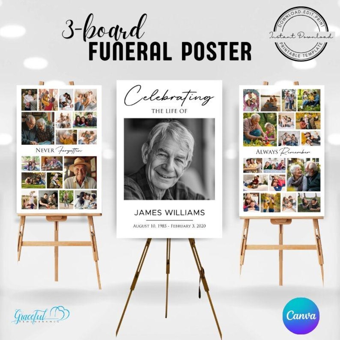 Editable 3-board Funeral Poster | Canva Template | 2 Sizes Included ...