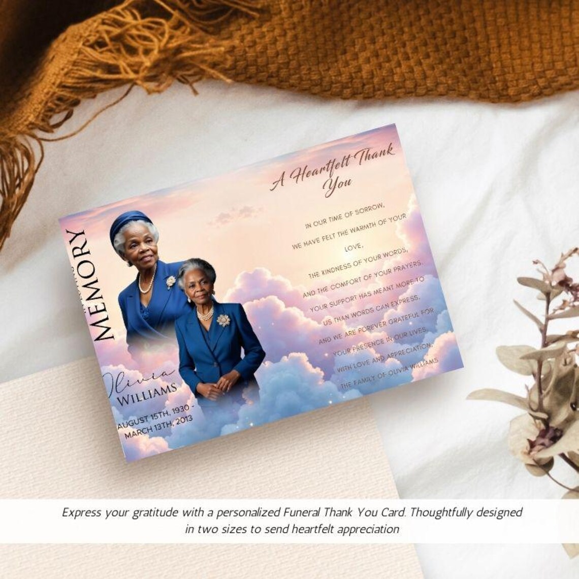 Funeral Thank You Card | Memorial Appreciation Card | Editable Canva ...