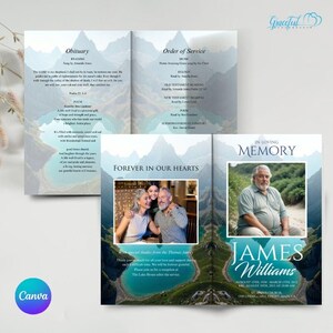 Nature-themed 4-page Funeral Program Template | Bifold Memorial ...