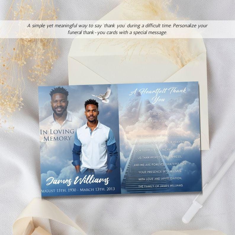 Funeral Thank You Card | Memorial Appreciation Card | Editable Canva ...