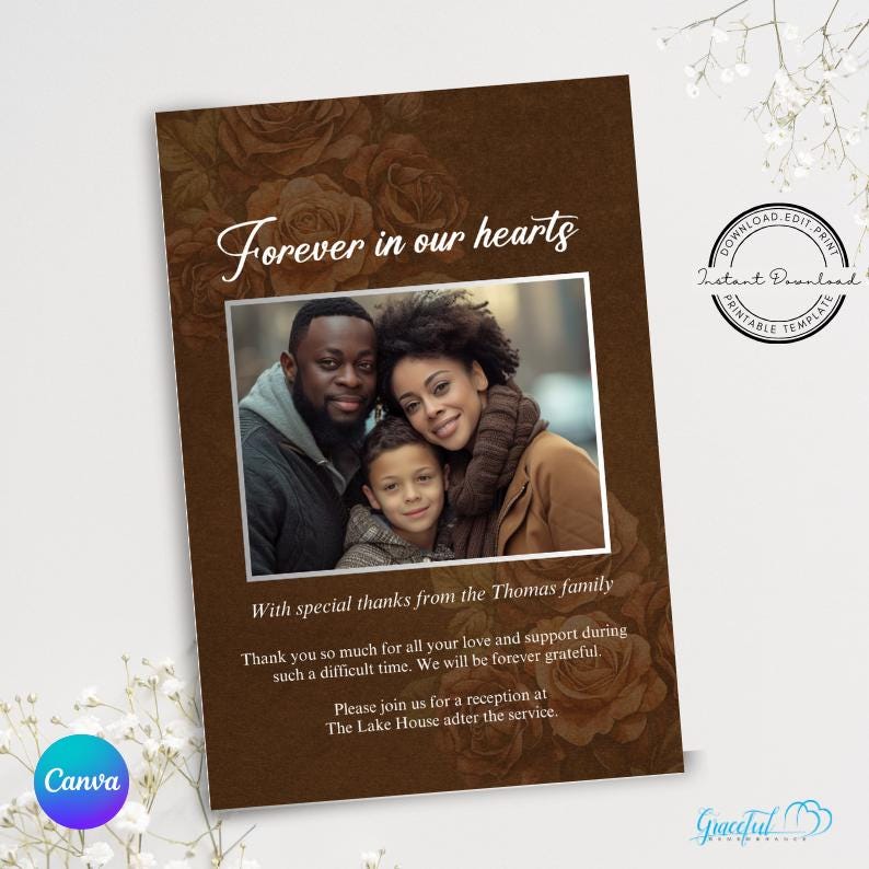 Brown Floral-themed 4-page Funeral Program Template | Bifold Memorial ...