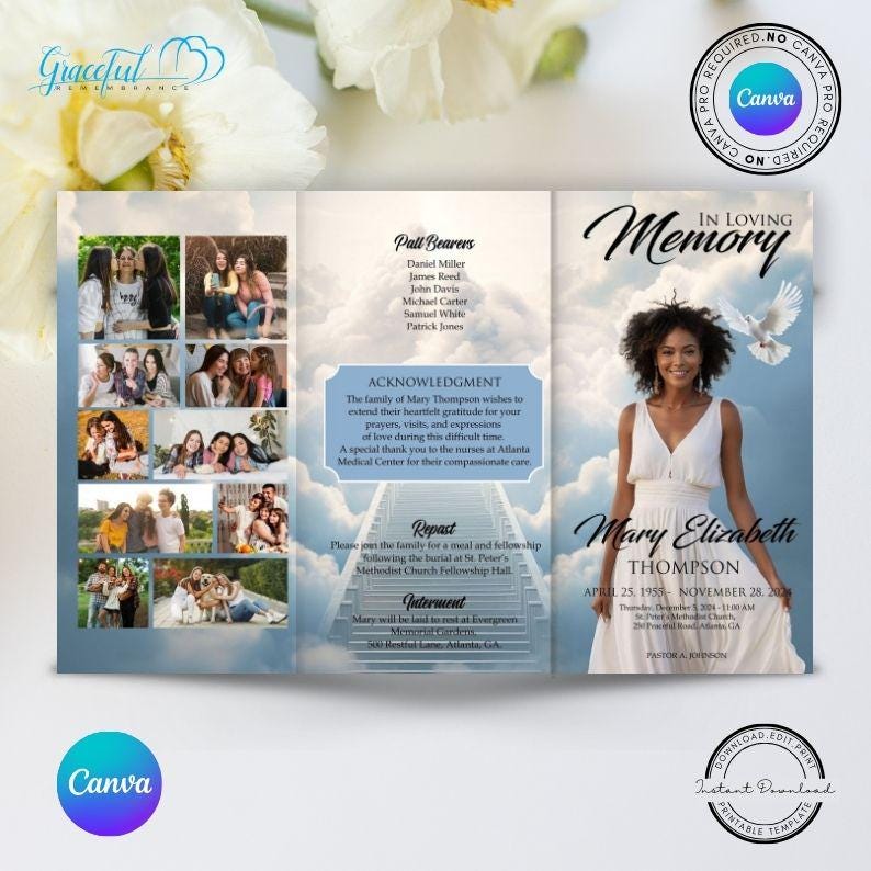 Sky-themed Trifold Funeral Program Template, Celebration of Life ...