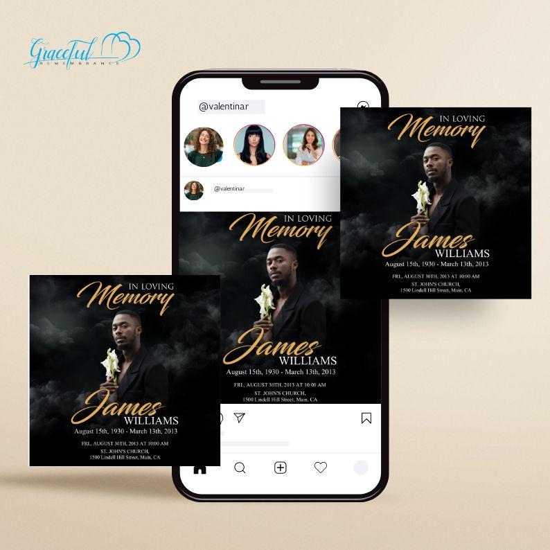 Black Minimalist Digital Funeral Announcement | GR2N4B - Etsy