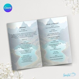 Nature-themed 4-page Funeral Program Template | Bifold Memorial ...