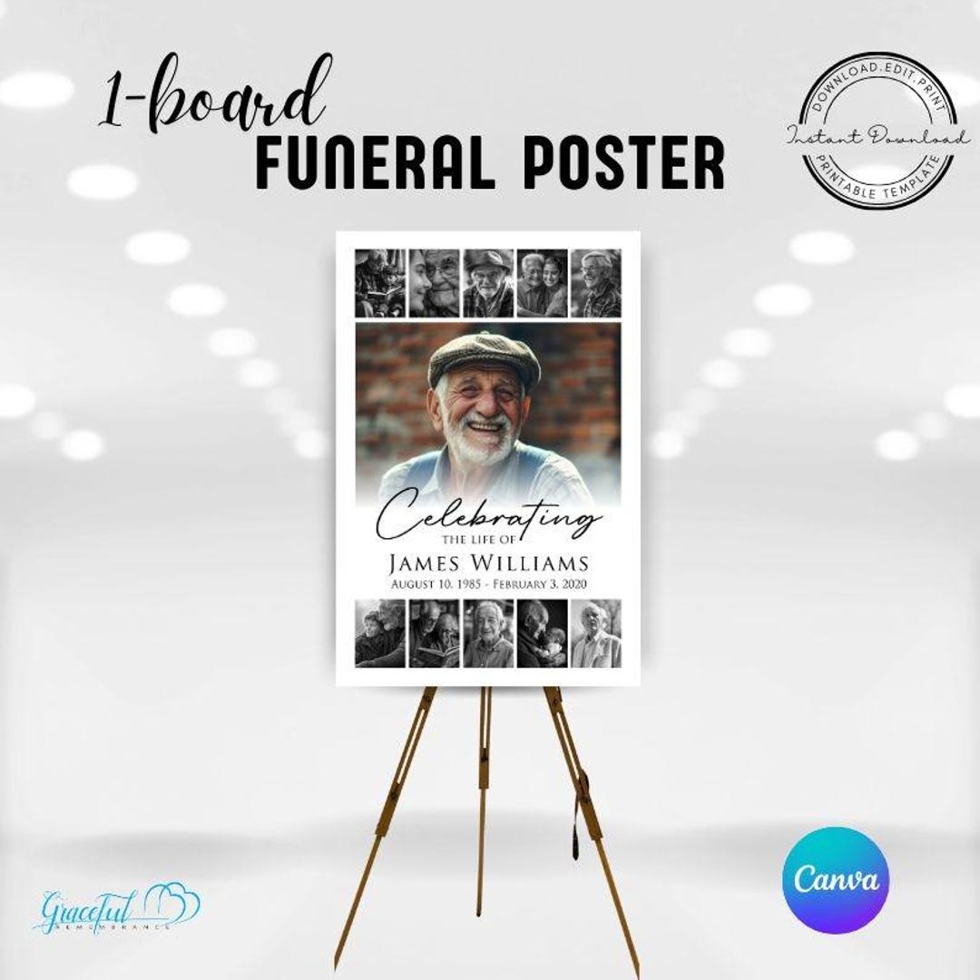 Editable 1-board Funeral Poster | Canva Template | 2 Sizes Included ...