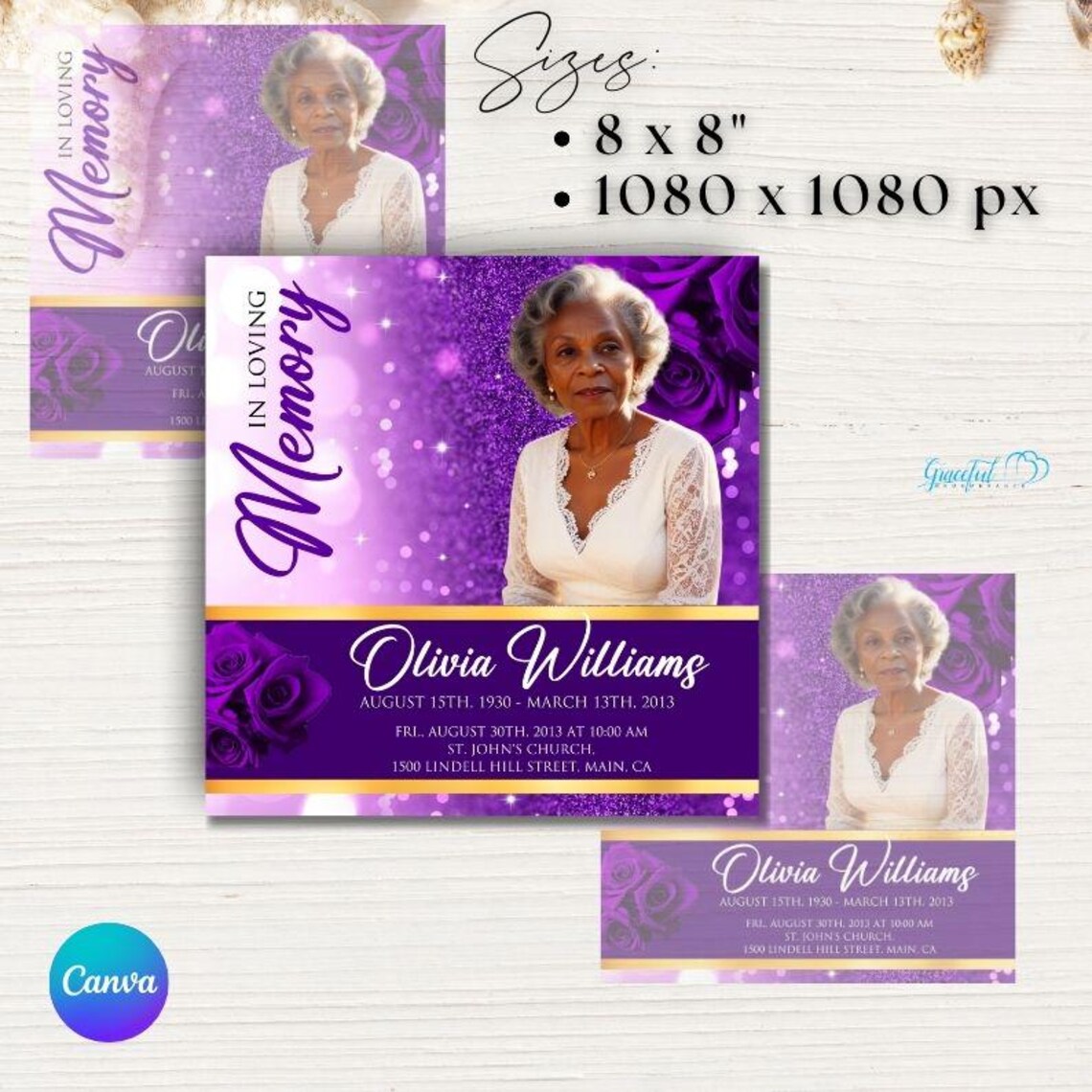 Purple Floral Digital Funeral Announcement | GR9Z7K - Etsy